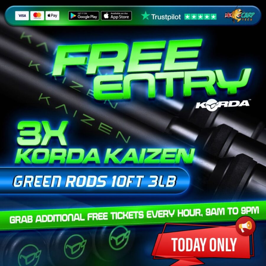 FREE COMPETITION WIN 3 X KORDA KAIZEN GREEN RODS (10FT 3LB) - UK Carp Tech